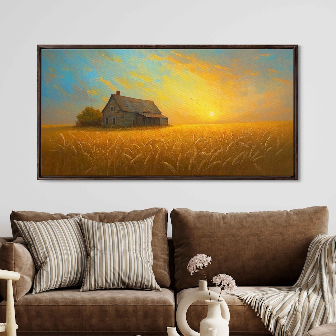 Nostalgic Farmhouse in A Golden Wheat Field, Wall Art Canvas Print - Etsy