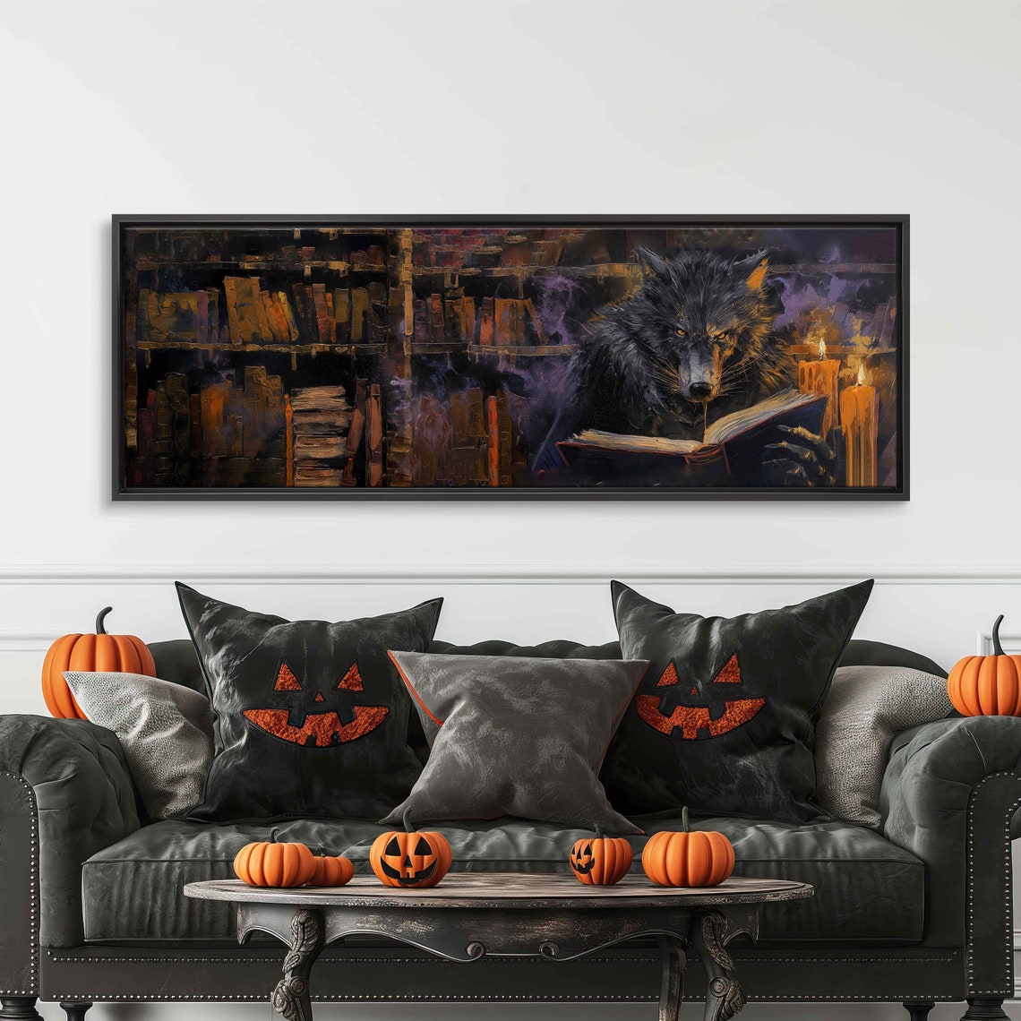 Werewolf Reading Book in Haunted Library by Candlelight Wall Art Canvas ...