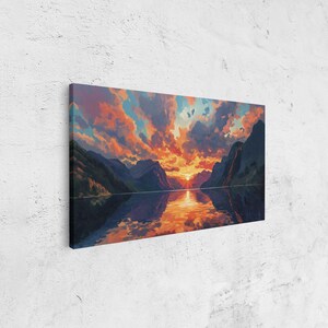 Sunset Over Geiranger Lake, Wall Art Canvas Print, Dramatic Clouds ...