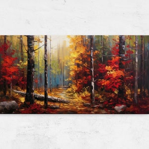 Autumn Colored Leaves Forest Oil Painting, Framed Canvas Print, Ready ...