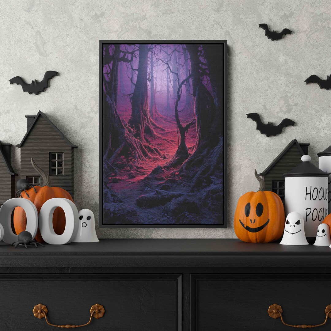 Eerie Blacklight Forest Wall Art Canvas Print, Creepy Woods Spooky ...