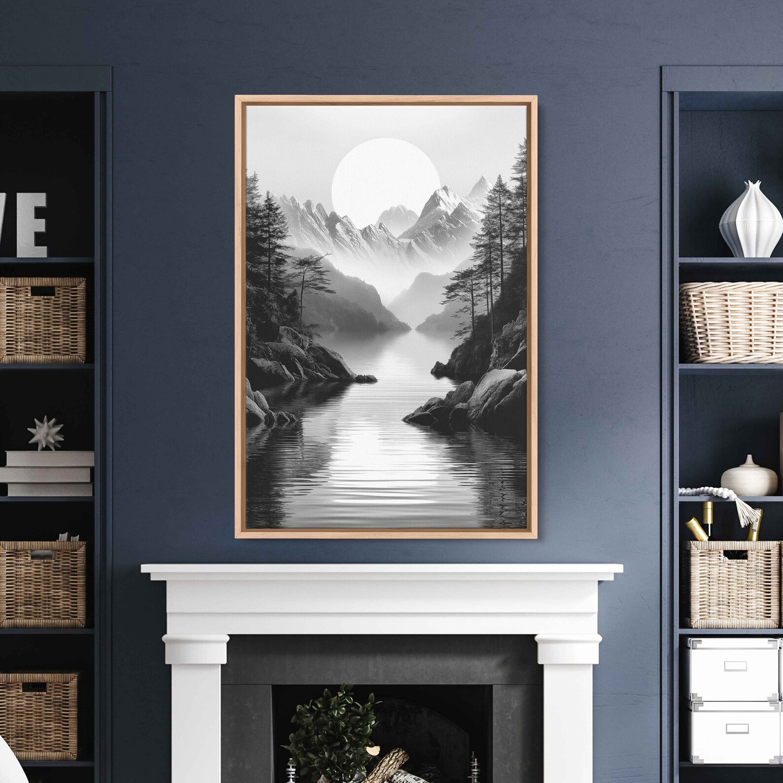 Serene Lake Flowing Through Mountainside Wall Art Canvas Print ...