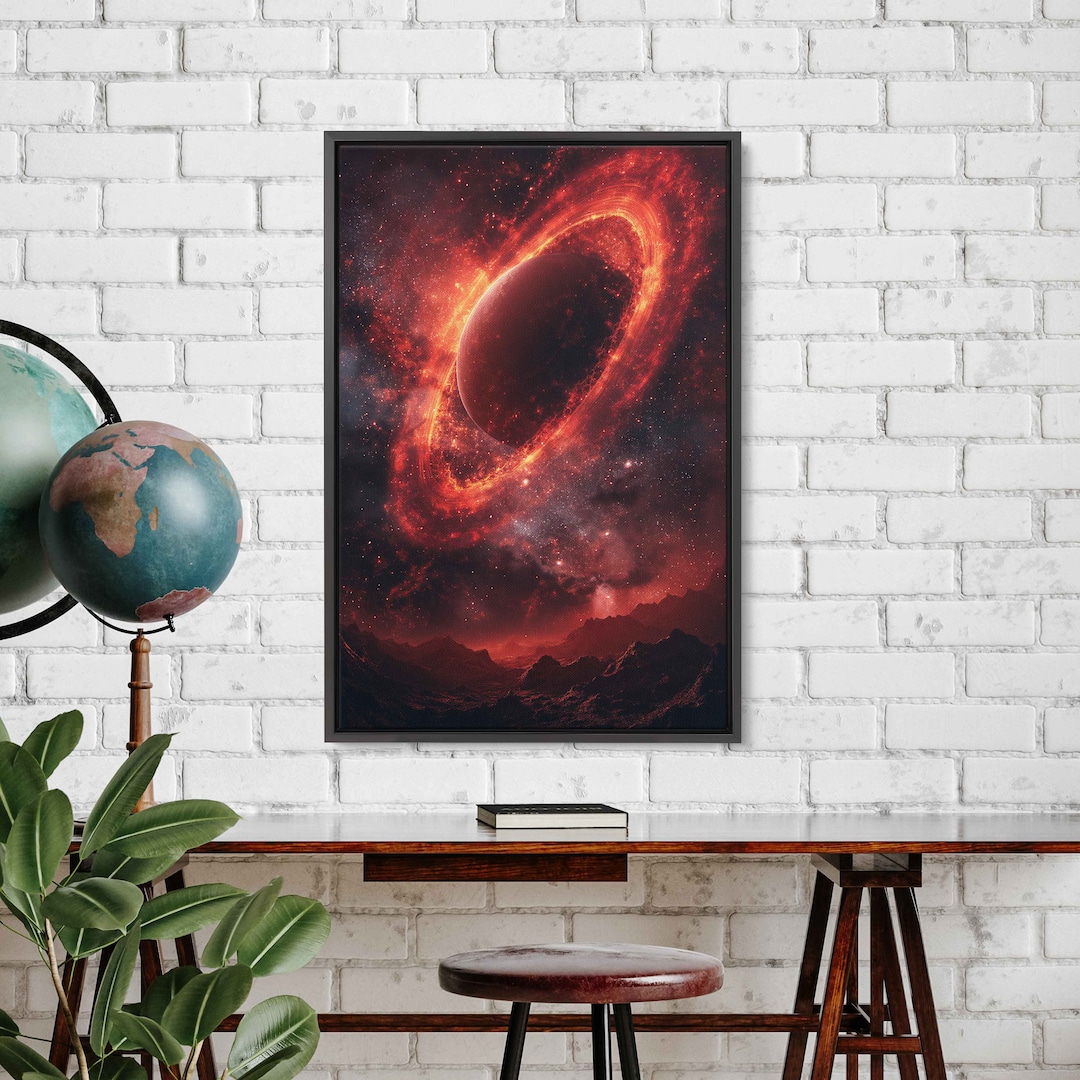 Crimson Red Planet Saturn With Rings in the Starry Sky Wall Art Canvas ...