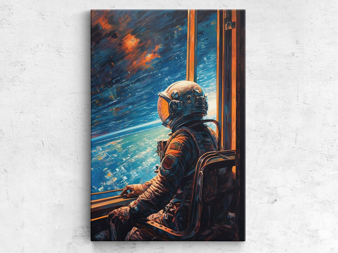 Astronaut Looking Through A Window Painting Framed Canvas - Etsy