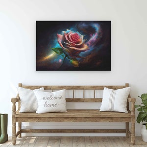 Stunning Oil Painting of A Rose in Space, Fantasy Wall Art, Sparkling ...