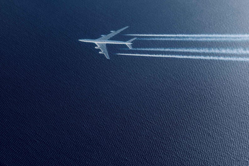 Minimalist Jet Plane Soaring High Above Clear Blue Sky, Wall Art Canvas ...