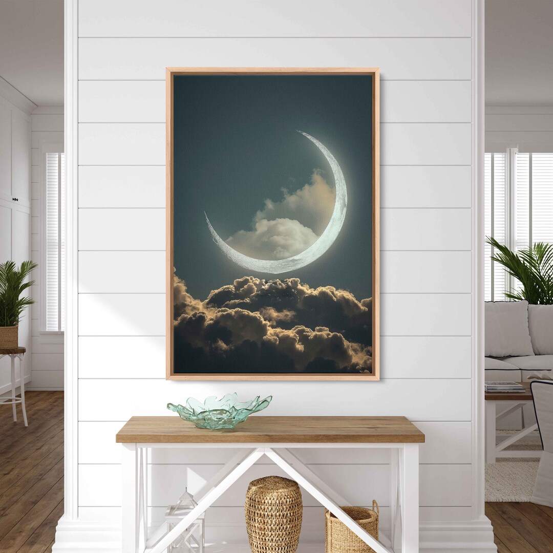 Crescent Moon Above Clouds Hyperrealism Photo Wall Art Canvas Print ...