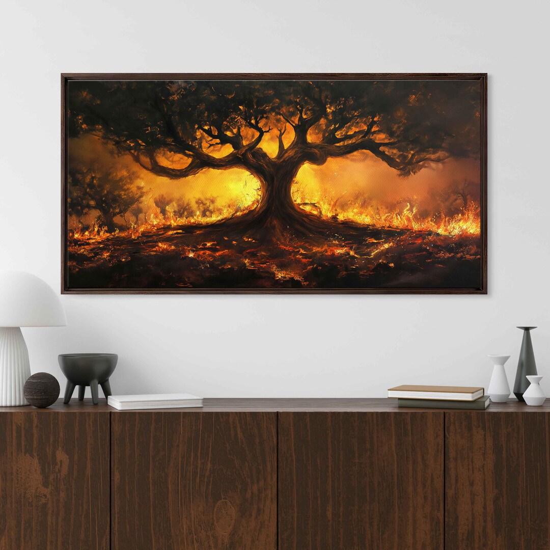 Wildfire Paining, World Tree on Fire, Framed Canvas Print, Ready to ...
