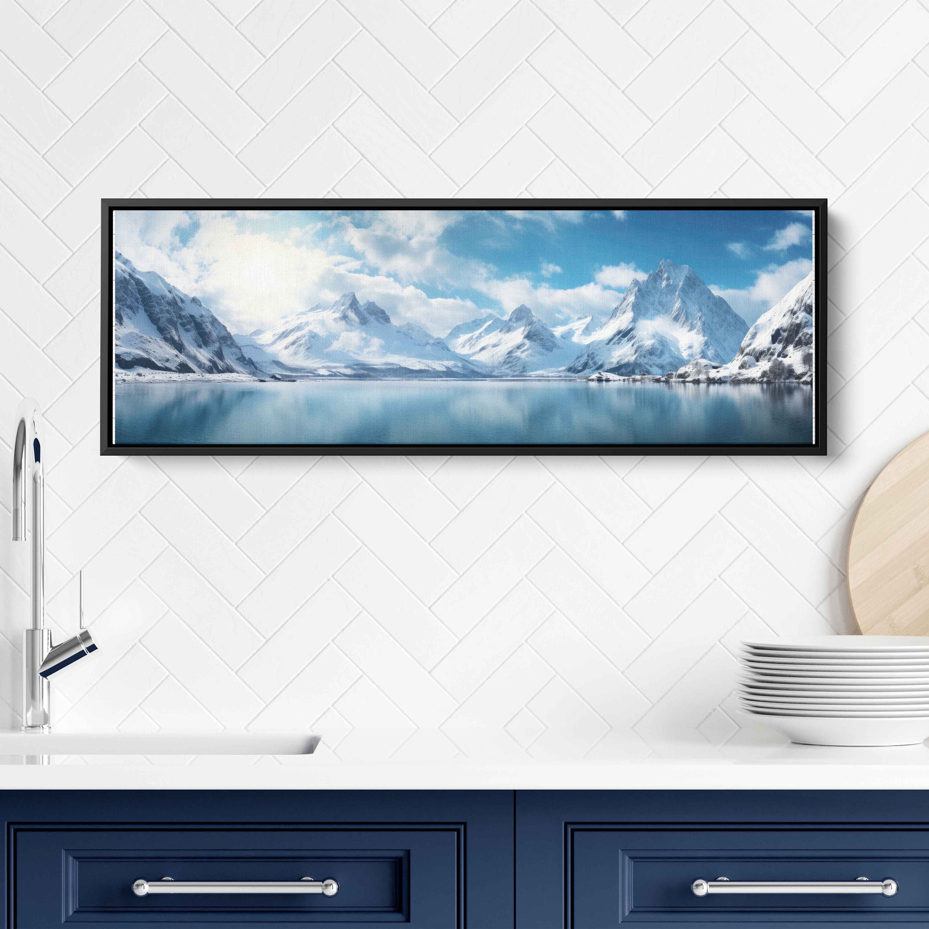 Serene Lakeside Mountain Range, Panoramic Wall Art, Lake and Snowy ...