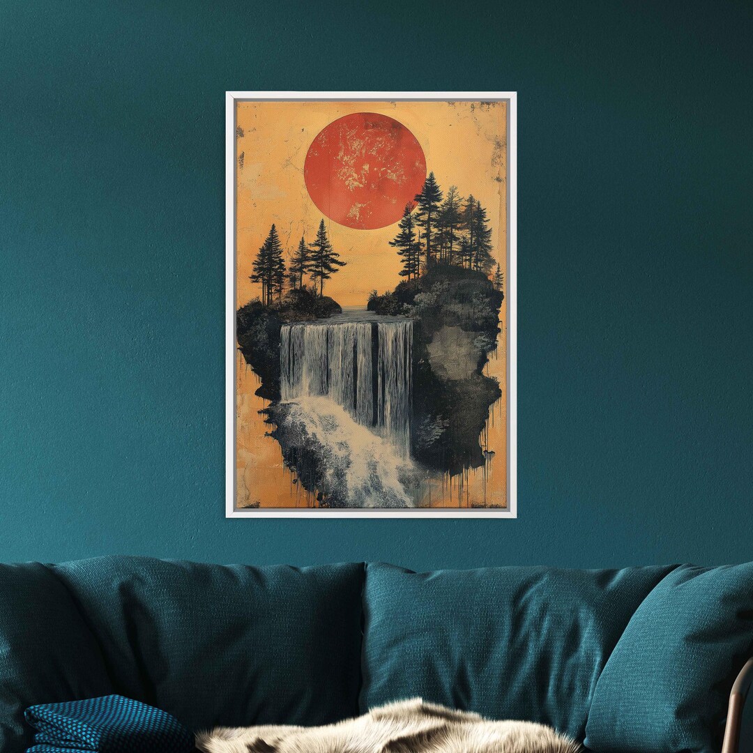 Surreal Floating Island Waterfall, Wall Art Canvas Print, Whimsical ...
