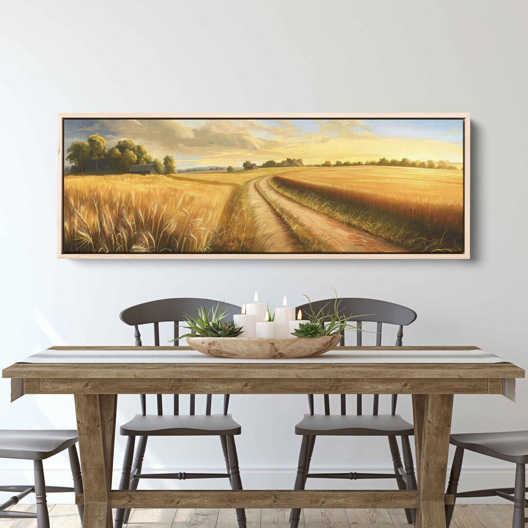 Minimalistic Rural Countryside Panoramic Landscape Wall Art Canvas ...