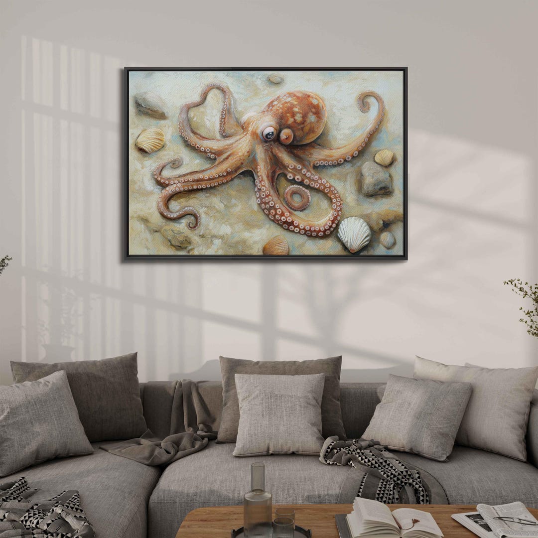 Octopus Camouflaging, Wall Art Canvas Print, Soft Pastels, Ocean Floor ...