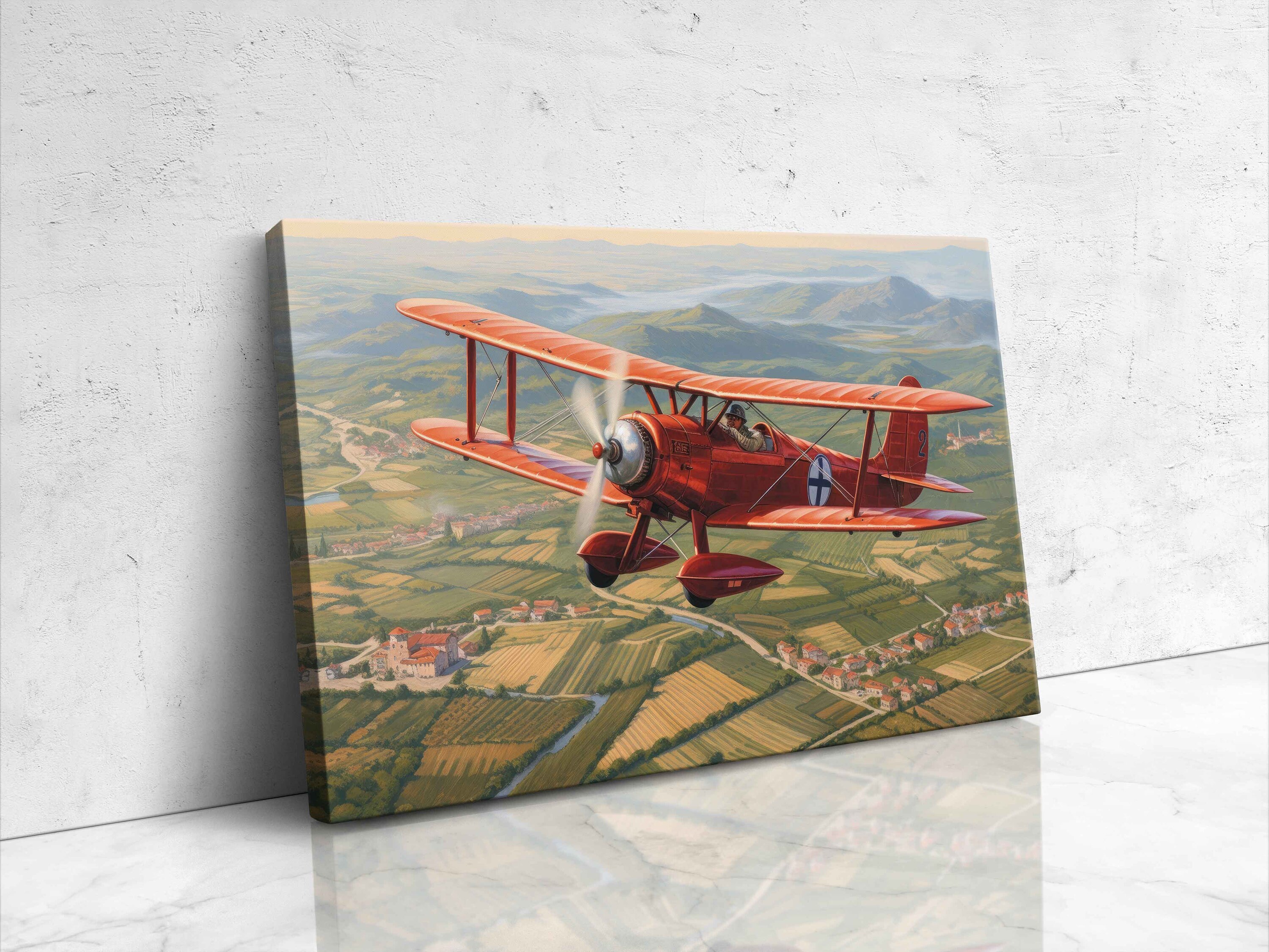 Classic Red Biplane Flying Painting Framed Canvas Print - Etsy