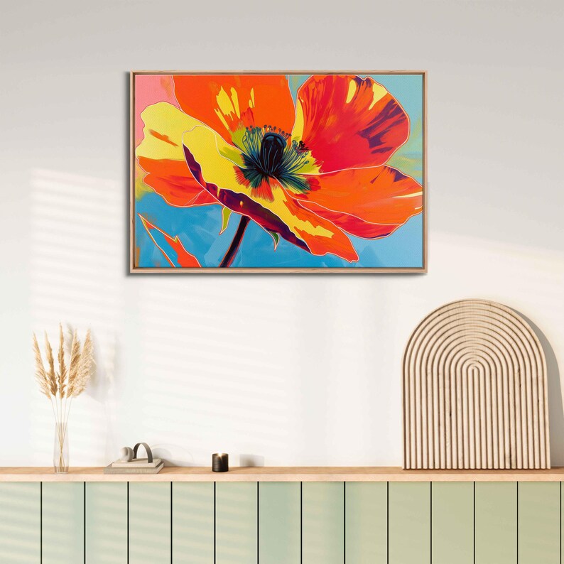 Pop Art Flower Acrylic Wall Art Canvas Print, Trendy Painting, Bright ...