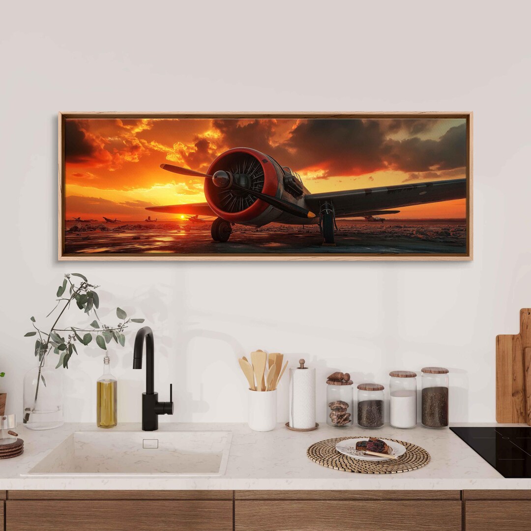 Warplane Engine, Wall Art Canvas Print, Emotional Sunset, Desolate ...