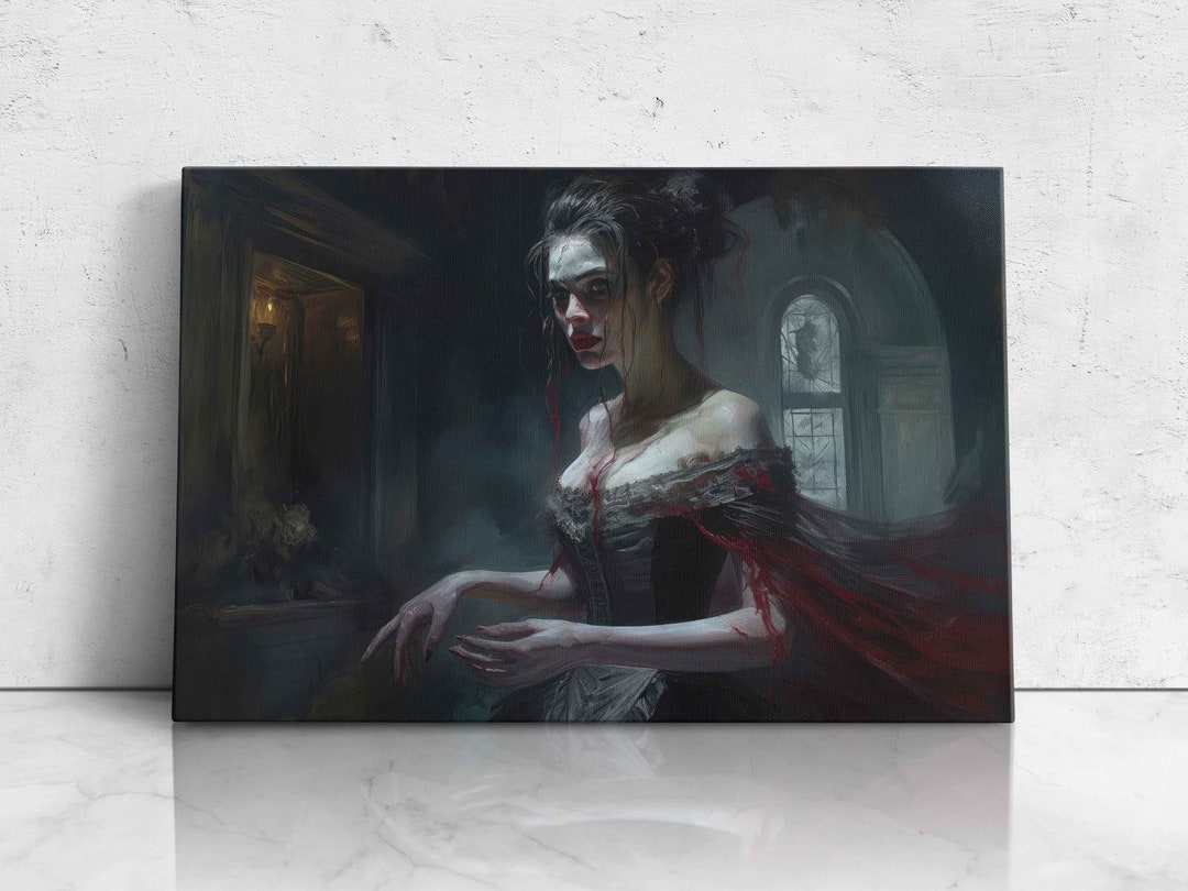 Gothic Horror Vampire Oil Painting, Digital Print on Canvas, Ready to ...