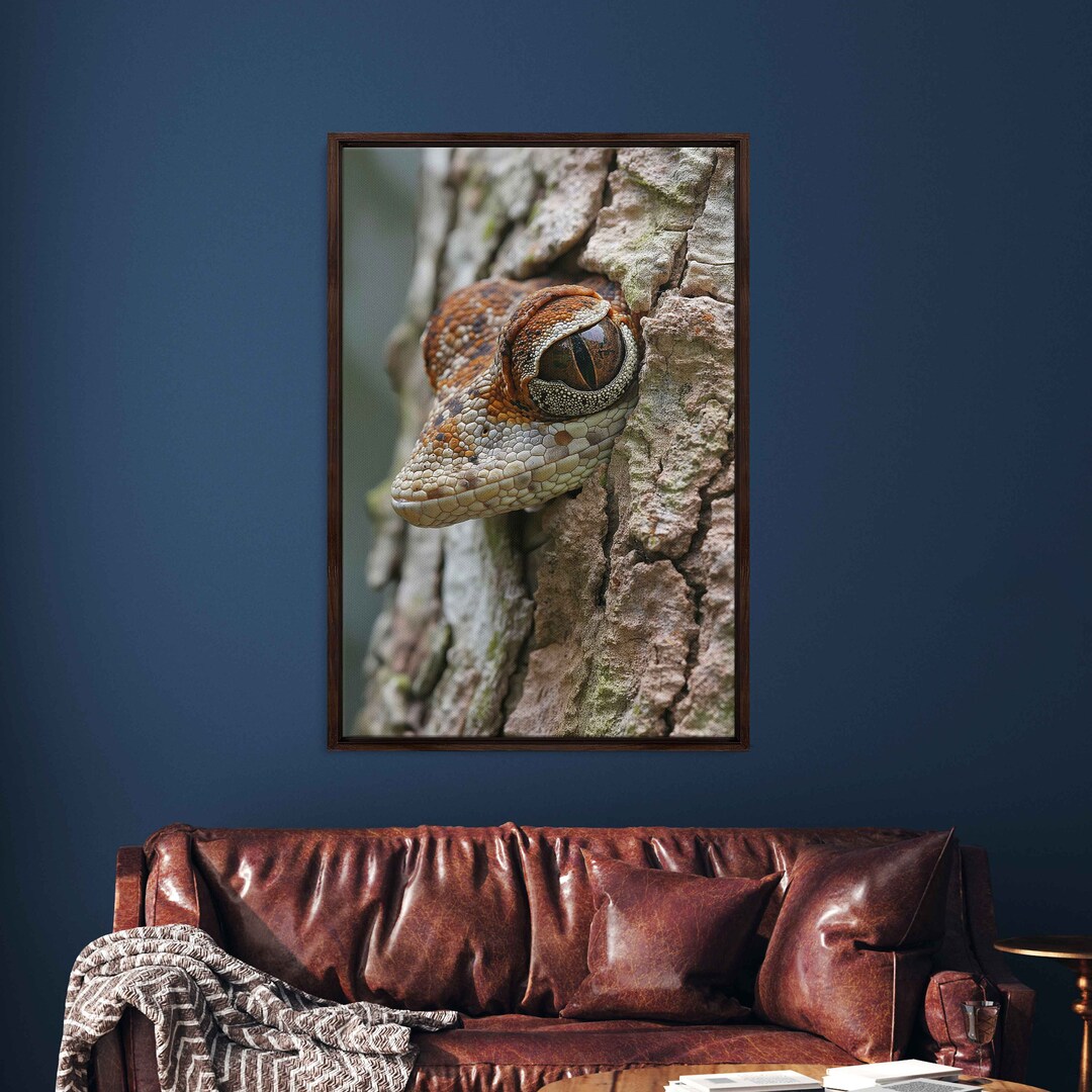 Lizard Poking His Head Out of A Tree Trunk Wall Art Canvas Print ...