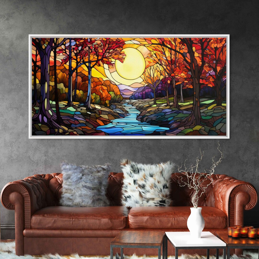 Mosaic Sunlit Forest Stream Wall Art Canvas Print, Beautiful Vibrant ...