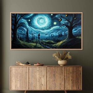 Spooky Halloween Starry Night Van Gogh Inspired Impressionist Wall Art ...