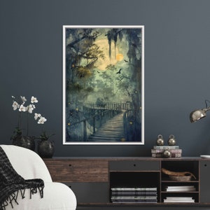 Creaky Old Wooden Bridge Spanning Over Misty Swamp Wall Art Canvas ...