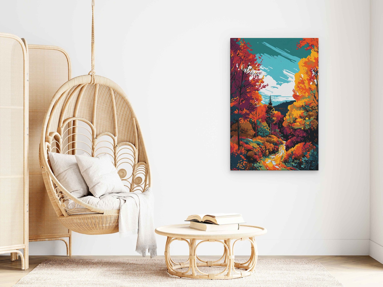 Vibrant Autumn Pop Art Landscape, Digital Illustration on Canvas, Fall ...