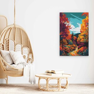 Vibrant Autumn Pop Art Landscape, Digital Illustration on Canvas, Fall ...