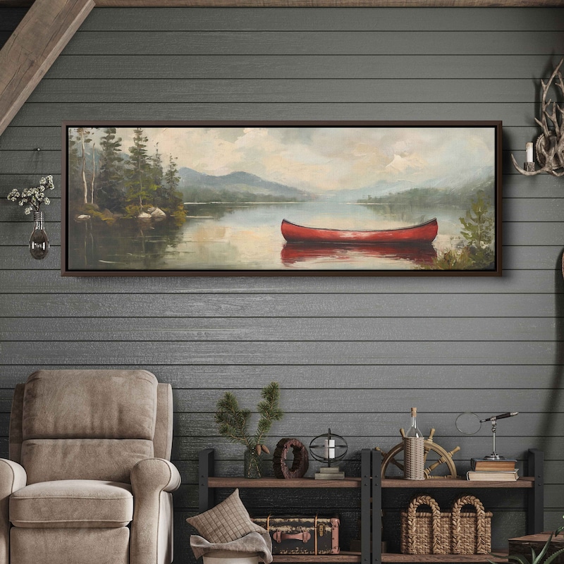 Red Cabin on Lake Art - Etsy