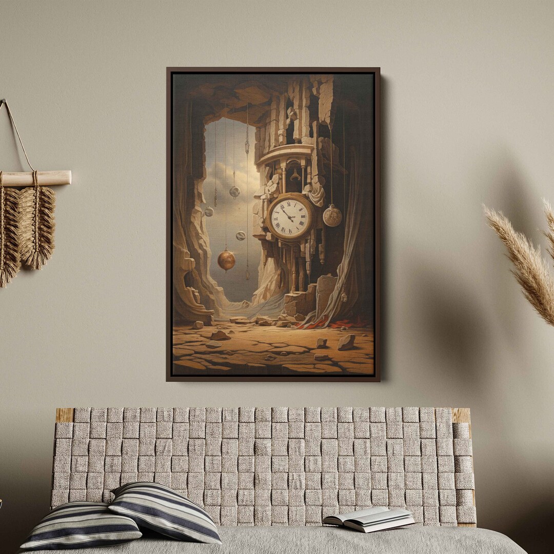 Stone Clock in A Cave, Surrealism Art Painting, Canvas Print, Ready to ...