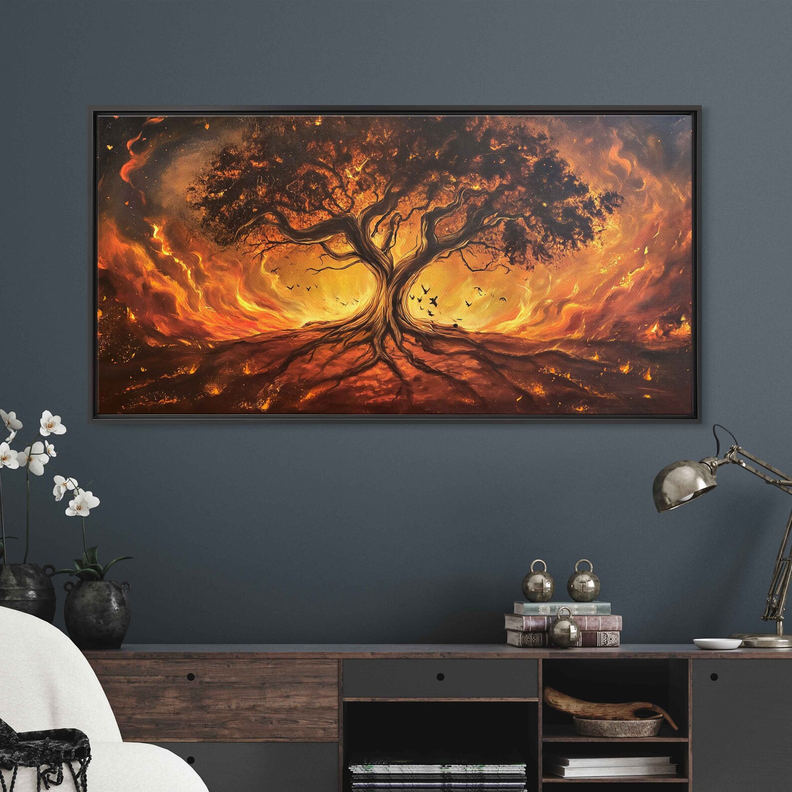 Wildfire Paining, World Tree on Fire, Framed Canvas Print, Ready to ...