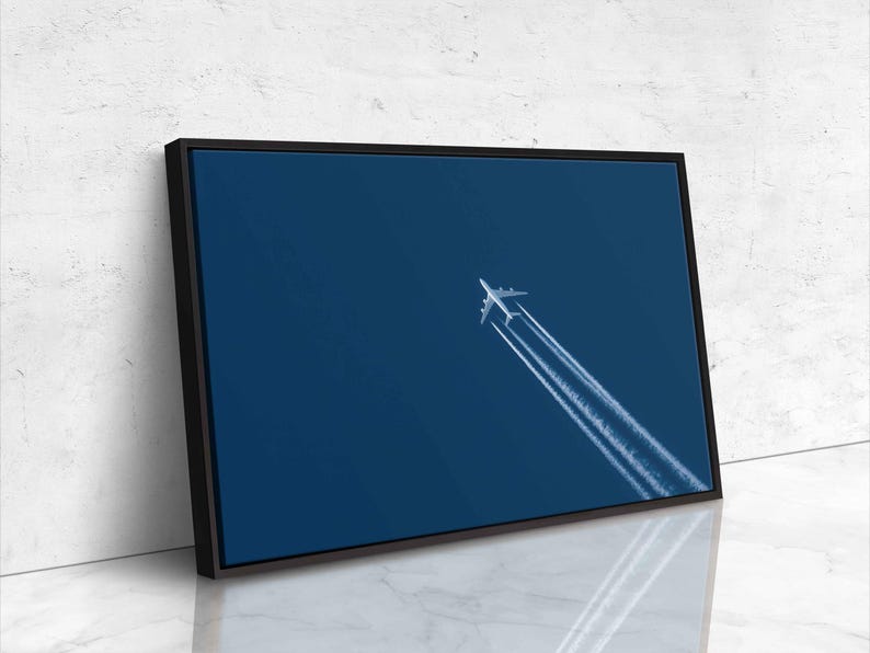 Minimalist Jet Plane Soaring High Above Clear Blue Sky, Wall Art Canvas ...