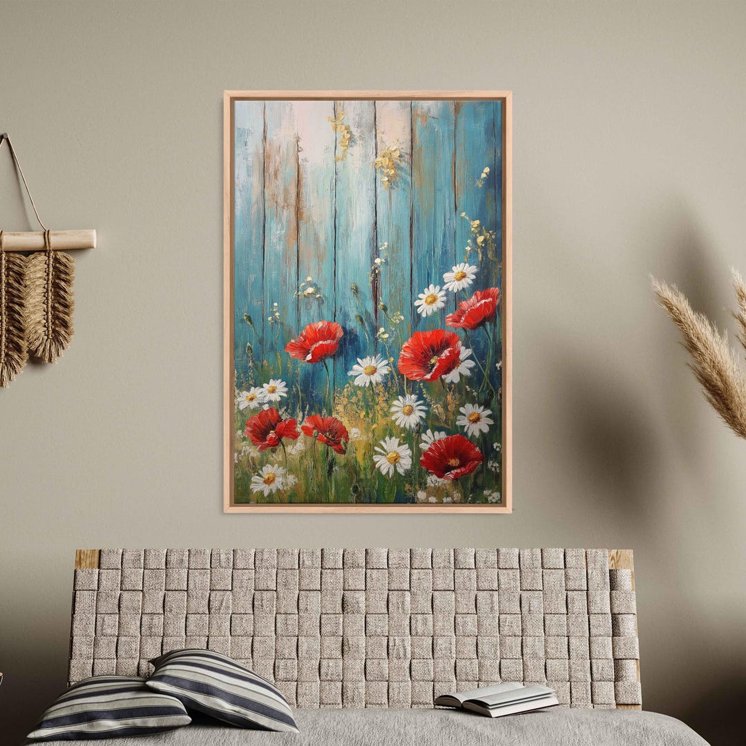 Vintage Garden Scene With Poppies and Daisies, Wall Art Canvas Print - Etsy