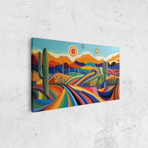 Abstract Arizona Desert Landscape, Wall Art Canvas Print, Bold Lines ...