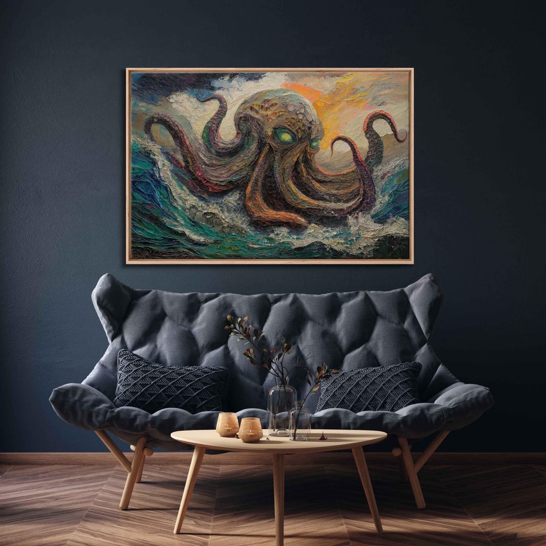 Cthulhu Emerging From A Stormy Sea, Wall Art Canvas Print, Vivid ...