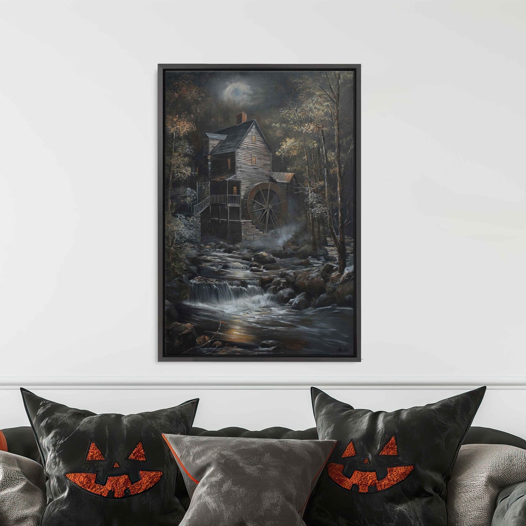 Spooky Old Haunted Mill With Waterwheel Wall Art Canvas Print, Flowing ...