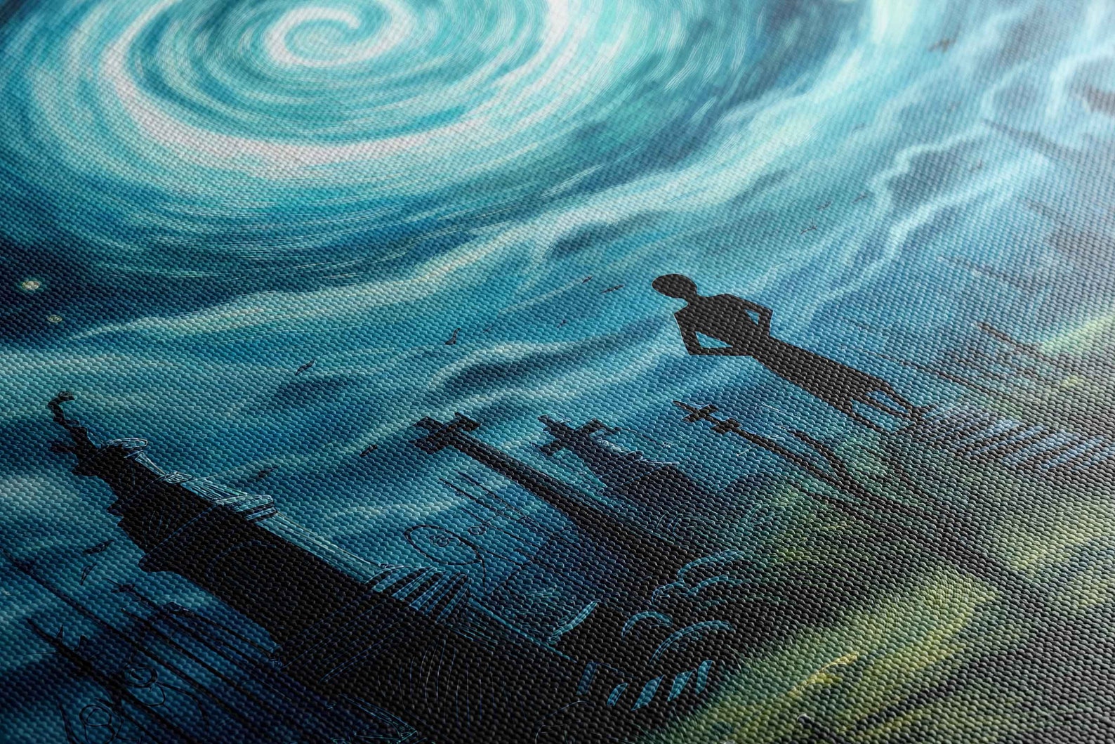 Spooky Halloween Starry Night Van Gogh Inspired Impressionist Wall Art ...