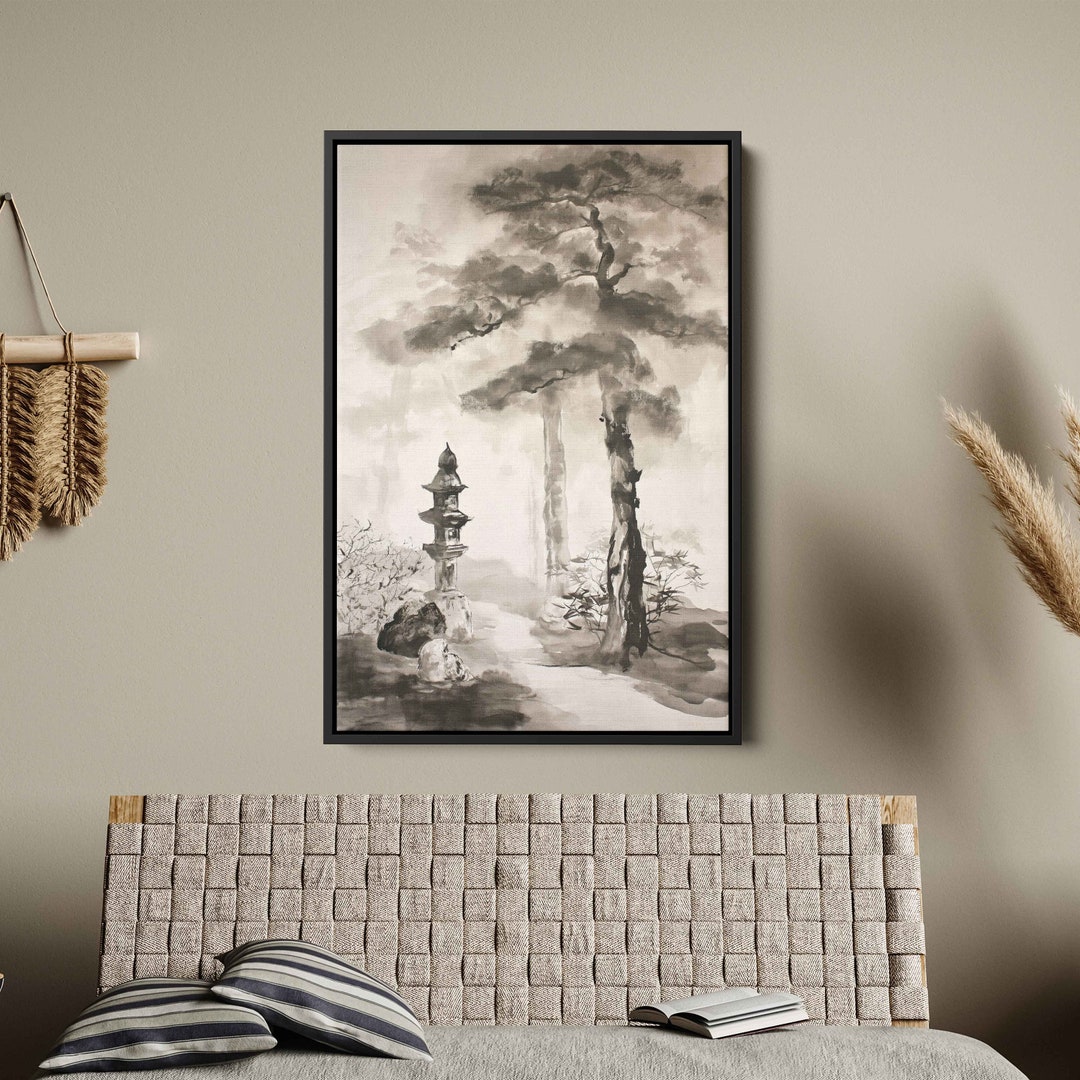 Japanese Watercolor Path Painting, Minimalist Canvas Wall Art, Tree ...