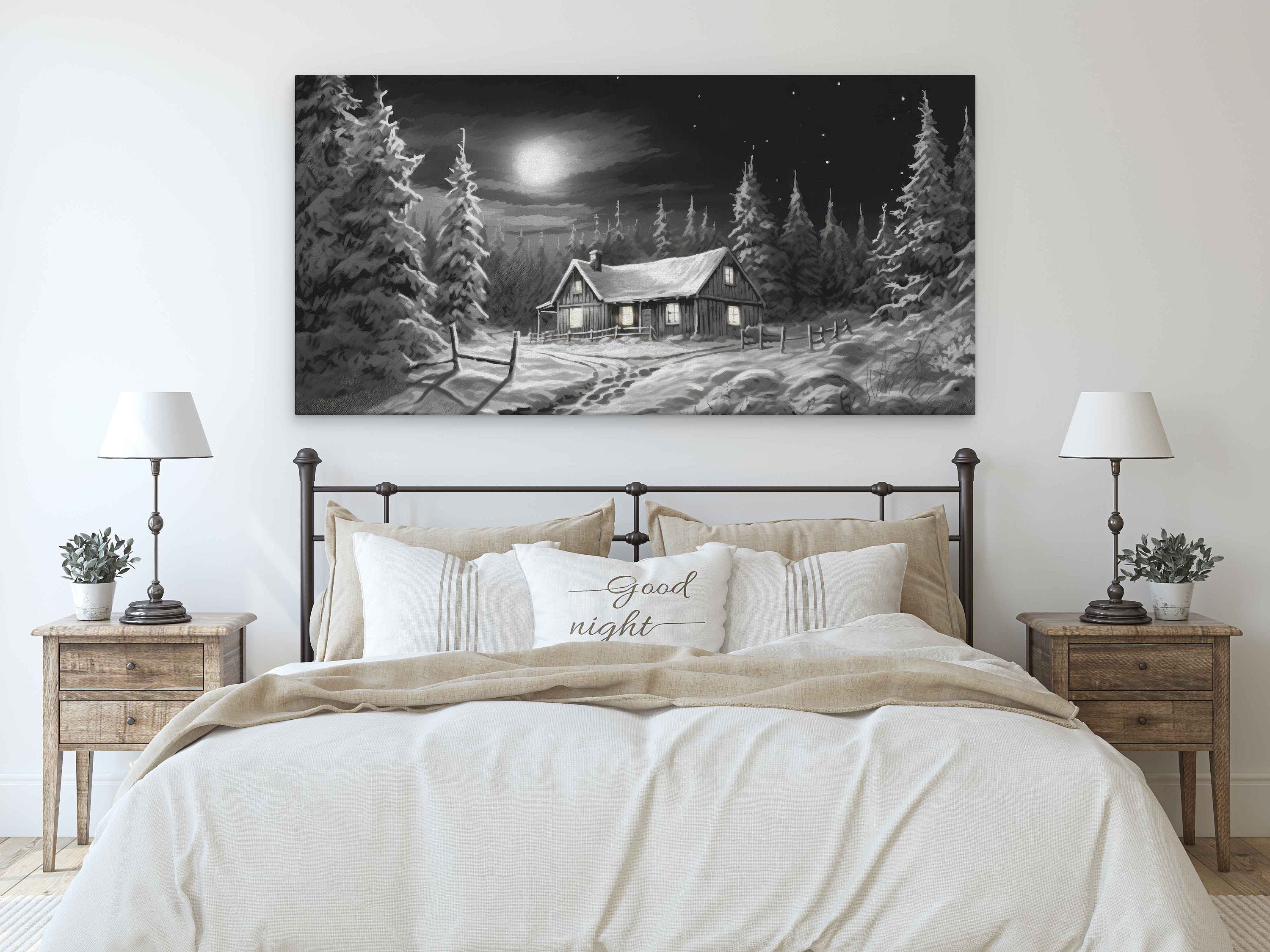 Log Cabin Art Black and White Canvas Print Ready to Hang - Etsy