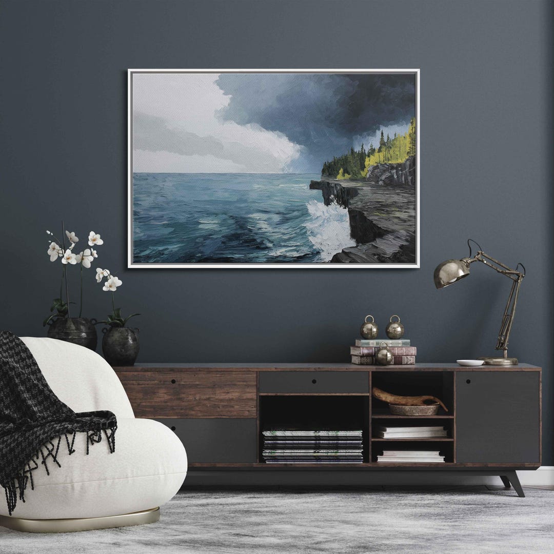 Lake Superior Storm, Wall Art Canvas Print, Acrylic Painting, Dramatic ...