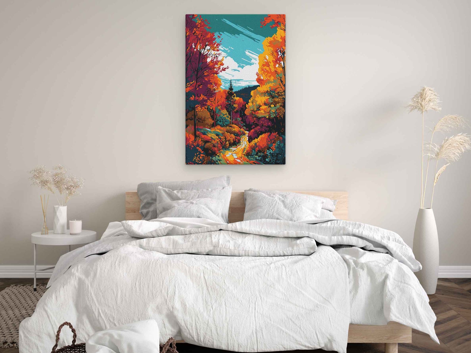 Vibrant Autumn Pop Art Landscape, Digital Illustration on Canvas, Fall ...