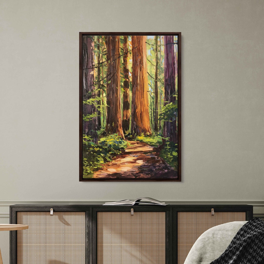 Acrylic Redwood Forest Path Wall Art Canvas Print, Gift for Nature ...