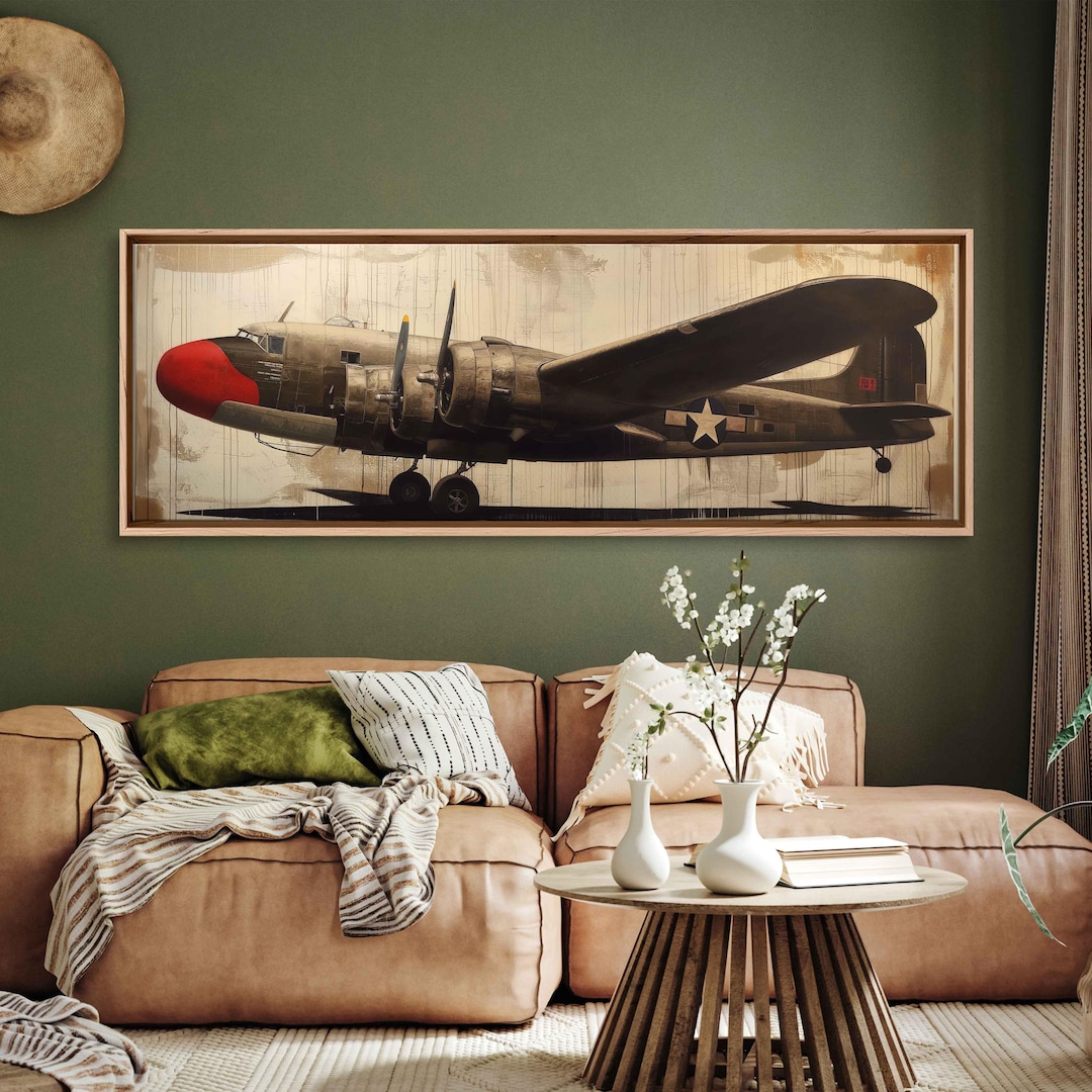 Vintage Mid Century Propeller Plane Wall Art Canvas Print, Aviation ...