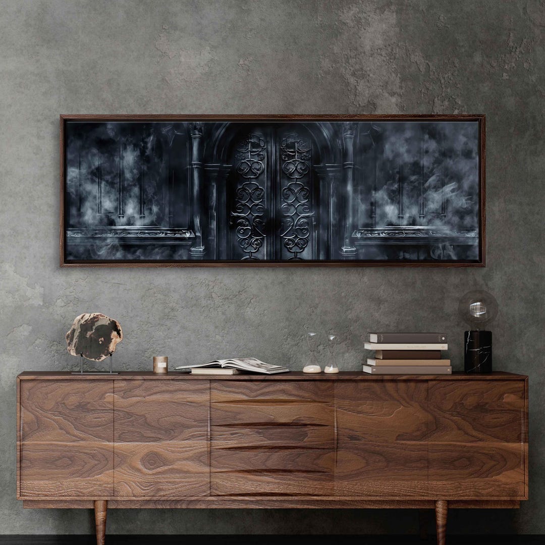 Gothic Ornate Crypt Door Panoramic Wall Art Canvas Print, Spooky Decor ...