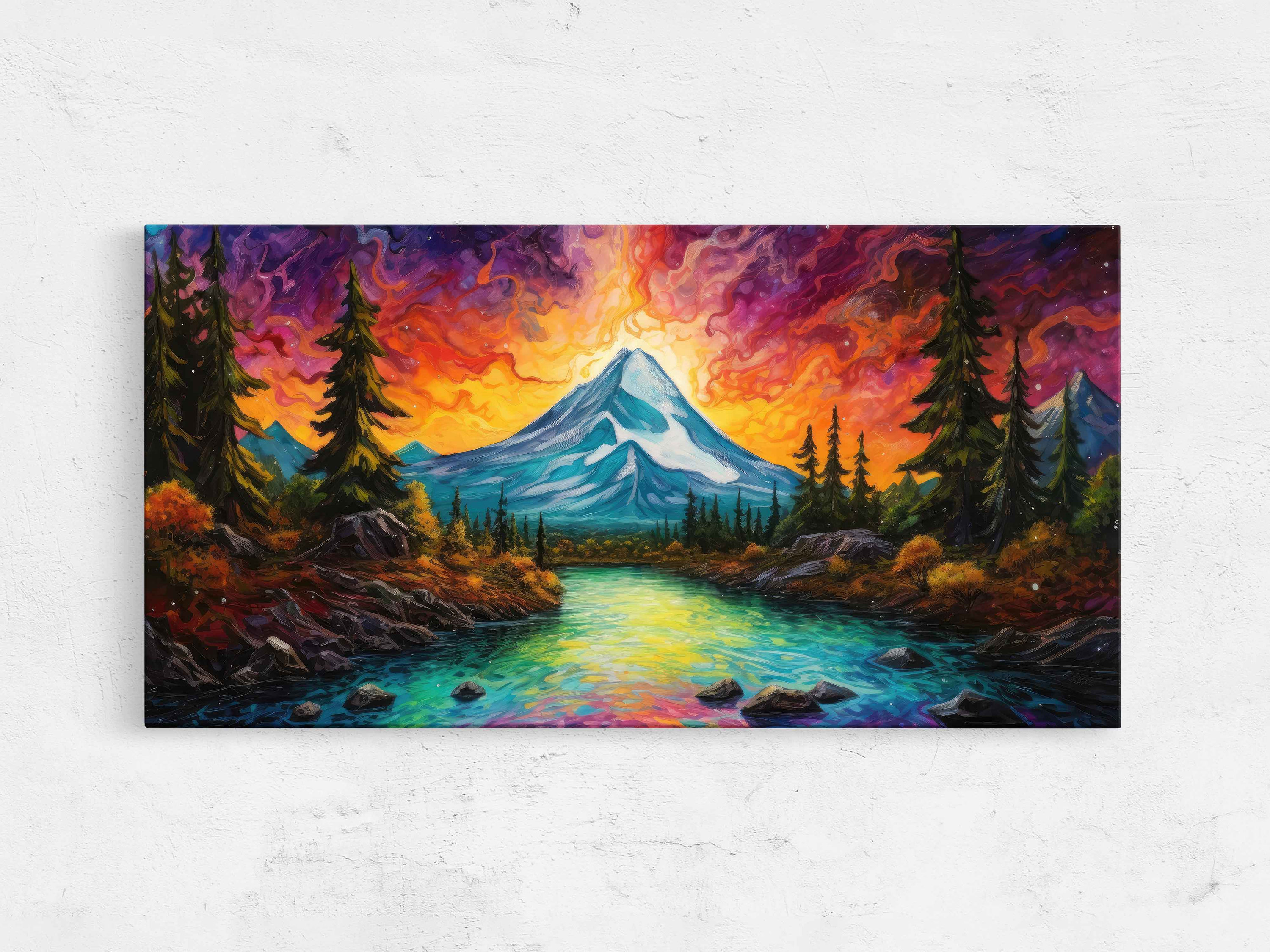 Colorful Neon Volcano Painting Framed Canvas Print Ready to - Etsy