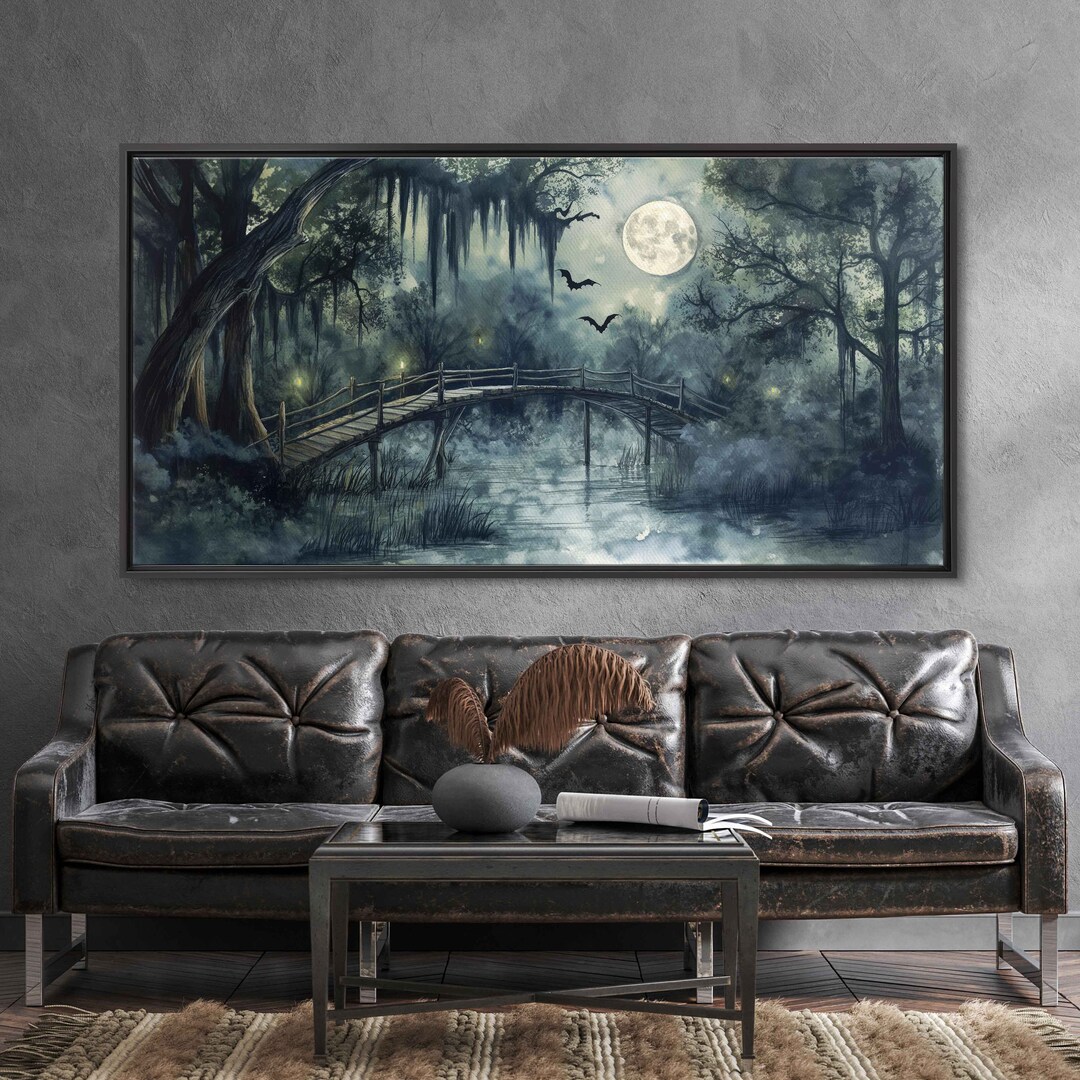 Creaky Old Wooden Bridge Spanning Over Misty Swamp Wall Art Canvas ...