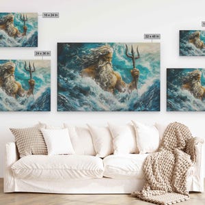 Poseidon Holding Trident Standing in Crashing Oceans Waves Wall Art ...