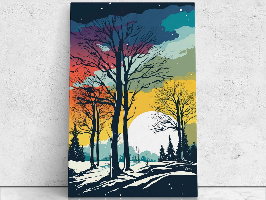 Colorful Winter Landscape Pop Art, Digital Illustration on Canvas ...