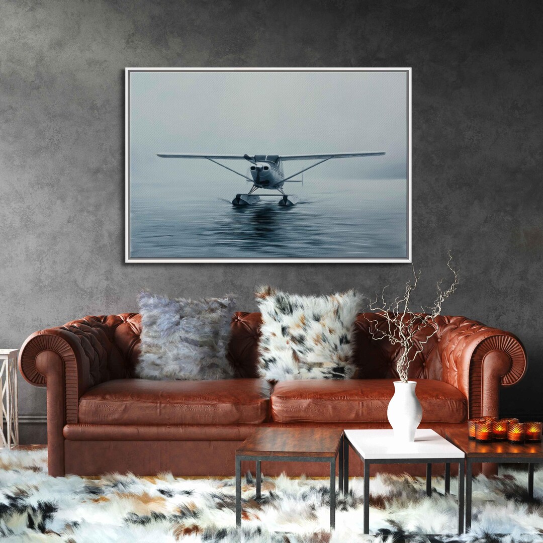 Commercial Seaplane Landing on Water Photography Wall Art Canvas Print ...
