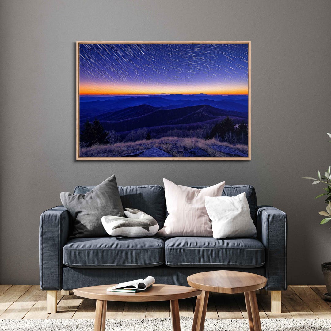 Starry Night Over Mountains, Wall Art Canvas Print, Long Exposure ...