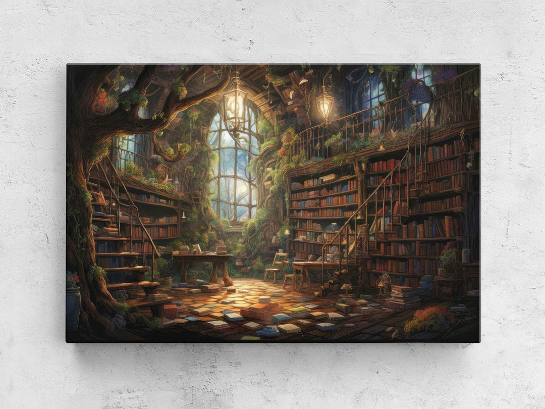 Magical Treehouse With Library in It, Perfect Book-reading Nook Art on ...