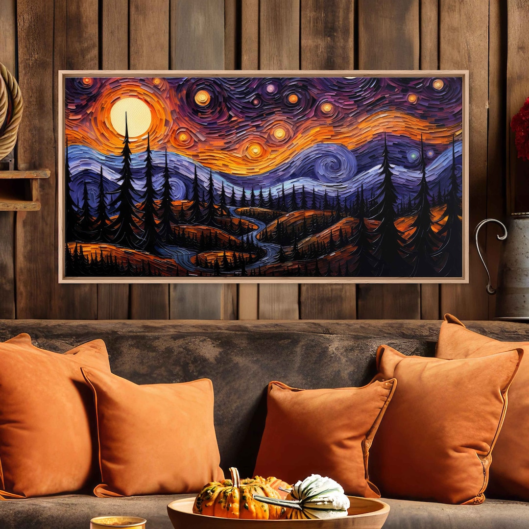 Starry Night Van Gogh Inspired Halloween Wall Art Canvas Print, Spooky ...